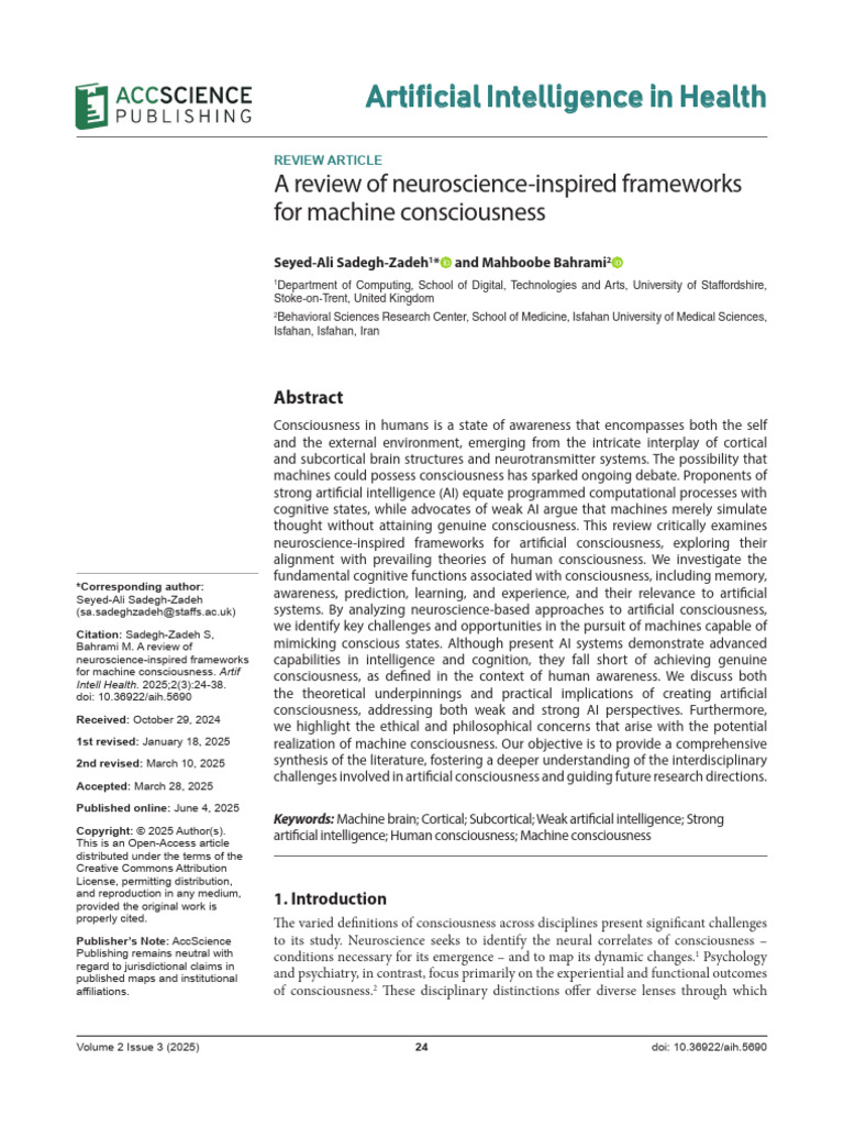 A Review of Neuroscience-Inspired Frameworks For Machine Consciousness ...