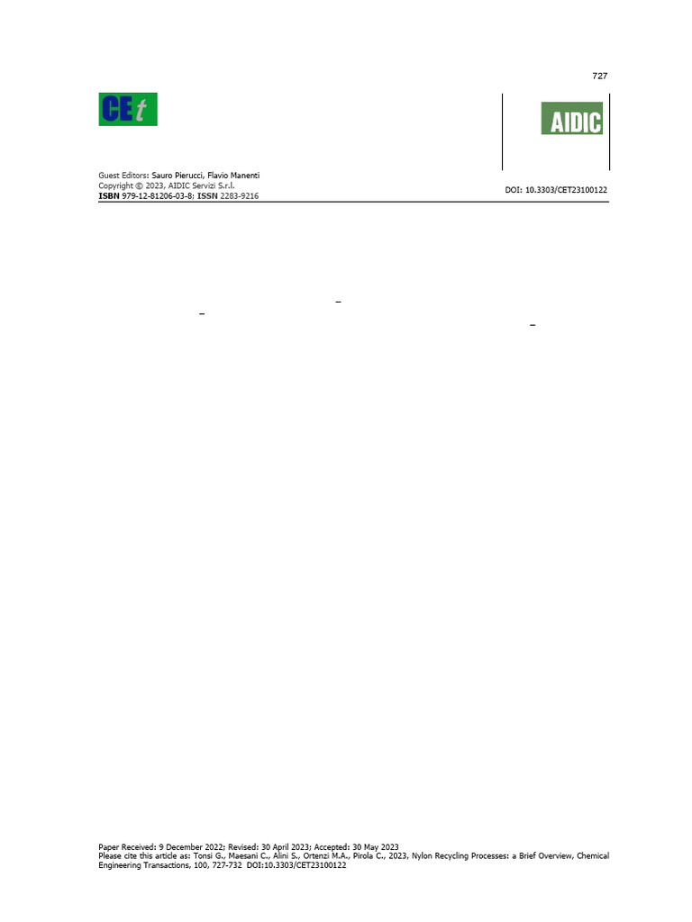 Overview of Nylon Recycling Processes | PDF | Nylon | Hydrolysis