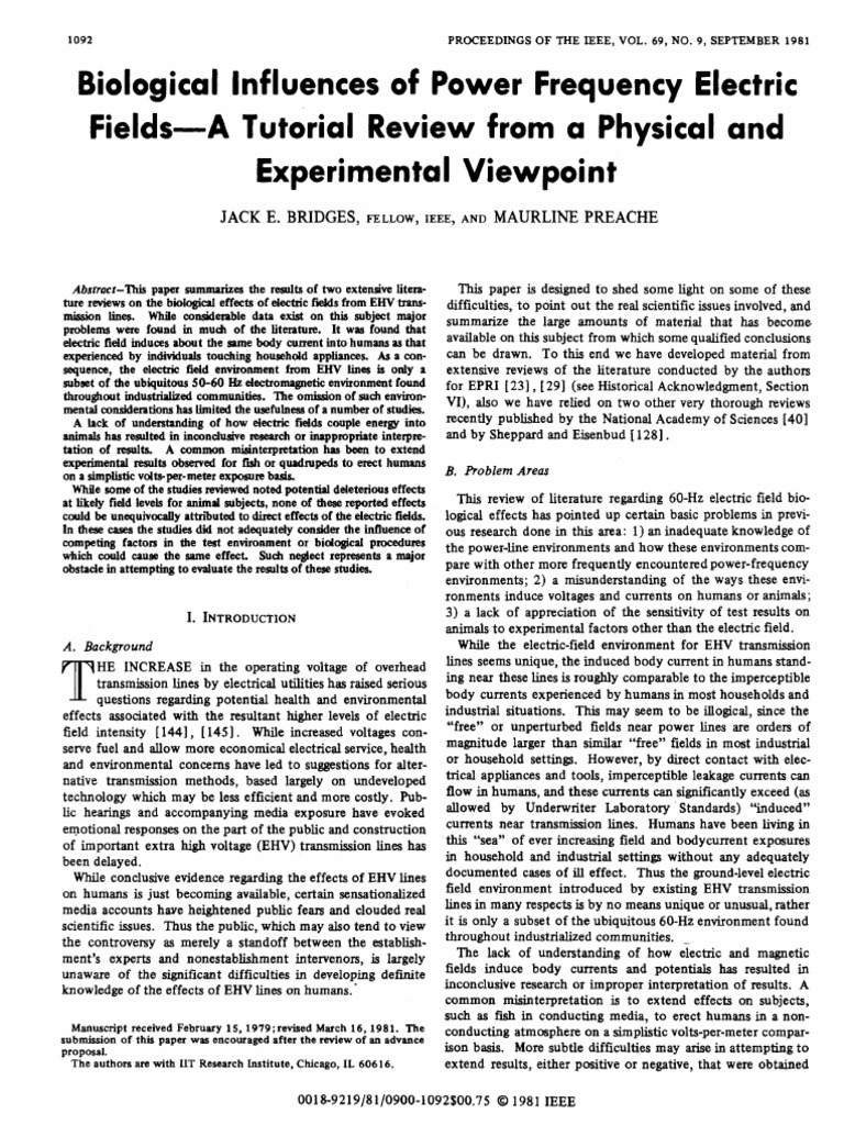 Biological Influences of Power Frequency Electric Fields-A Tutorial ...