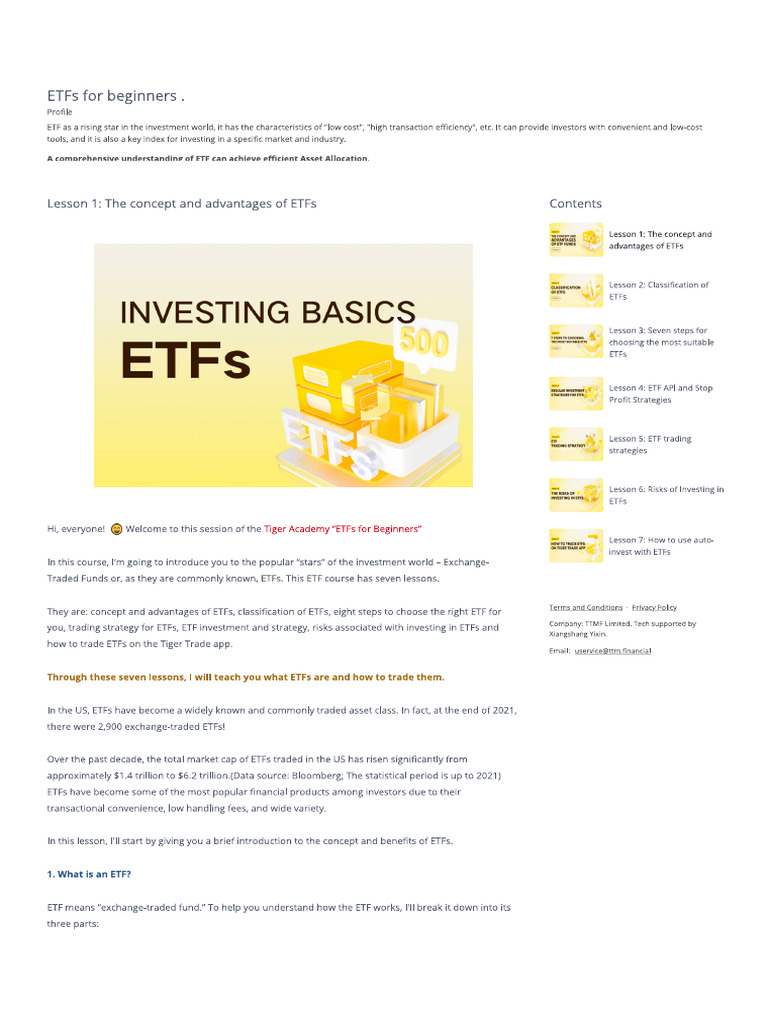 Lesson 1 - The Concept and Advantages Of... S-ETFs For Beginners | PDF