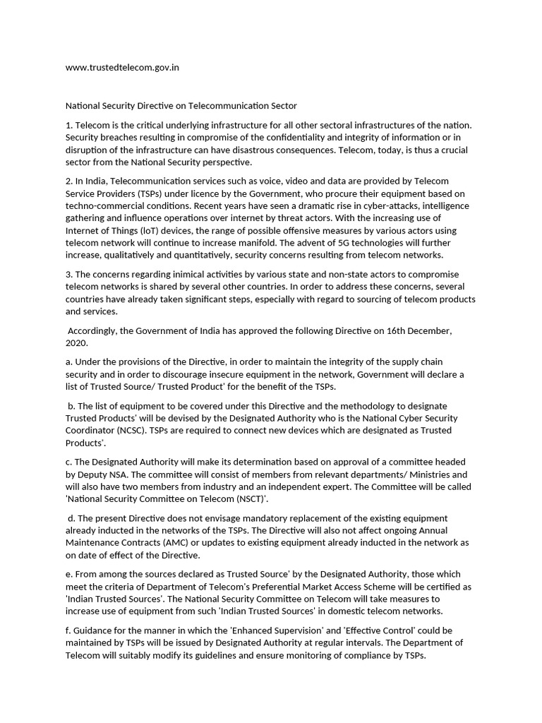 National Security Directive for Telecom | PDF | Telecommunications