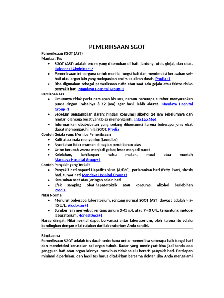 Tes SGOT: Fungsi dan Persiapan Pemeriksaan | PDF