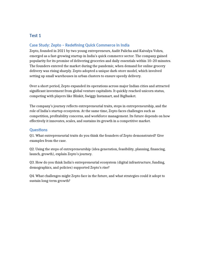 Zepto: Quick Commerce Case Study | PDF