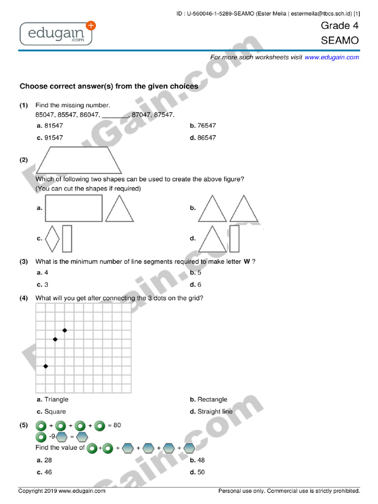 Past Paper Seamo Grade 4 - TOAZ - Info | PDF