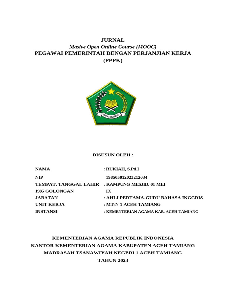 Cover Dan Jurnal Mooc PPPK RUKIAH | PDF