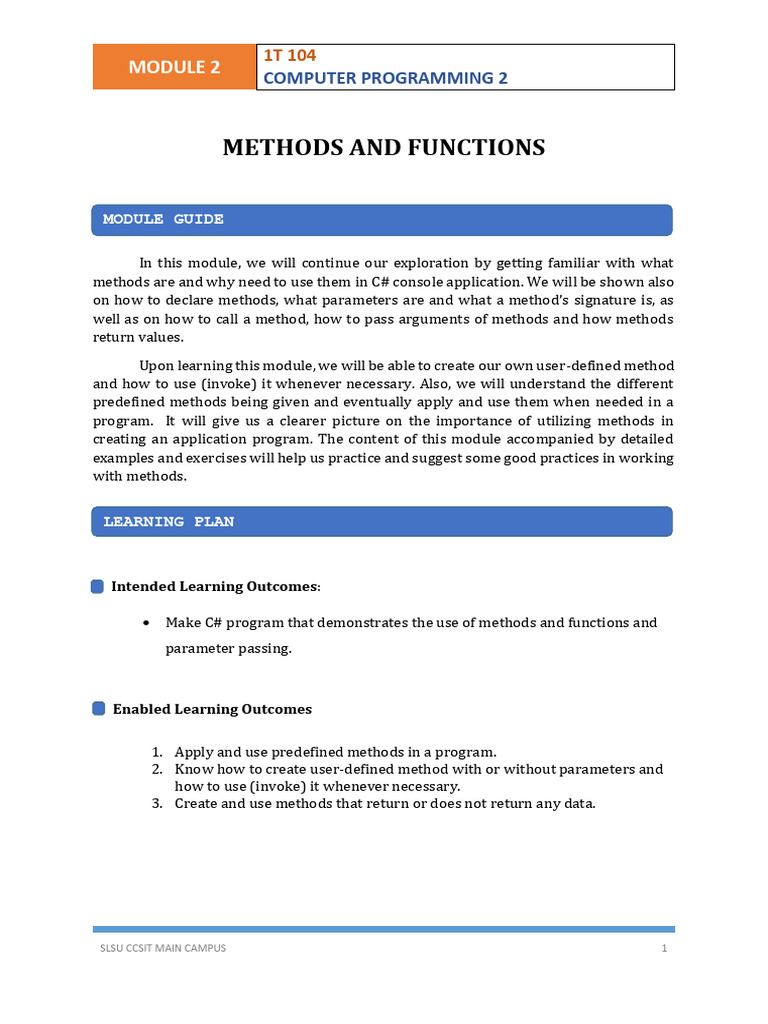 Module 2 IT 104 Methods and Functions | PDF | Parameter (Computer ...
