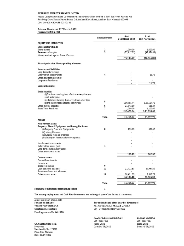 Petrafos Energy Balance Sheet 2022 | PDF | Depreciation | Equity (Finance)