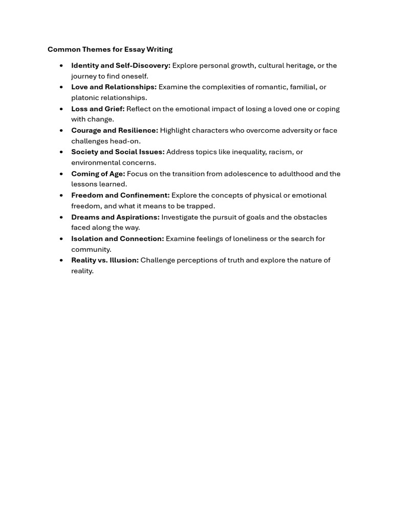 Common Themes For Essay Writing | PDF