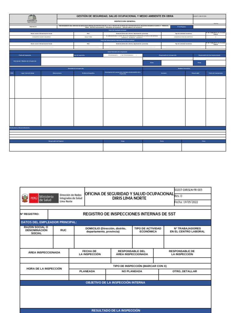 CMH-FORM-SST-005-Registro de Inspecciones Internas de SST | PDF