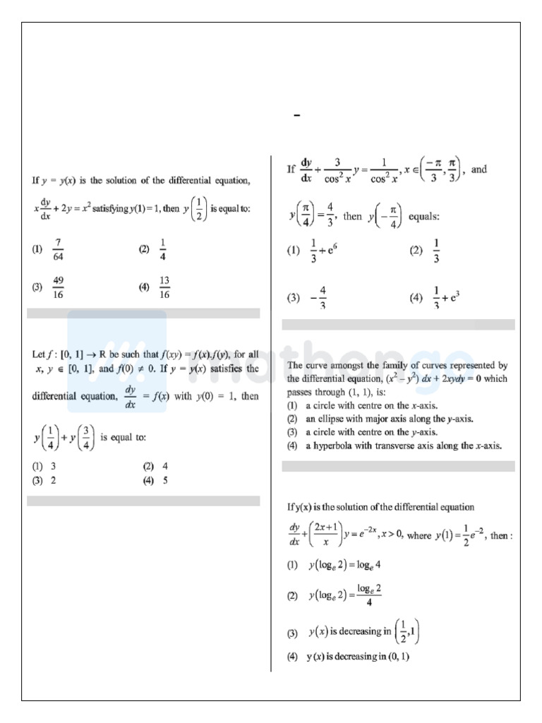 Previous Year Question Bank Mathematics Differential Equation | PDF | Tangent | Slope