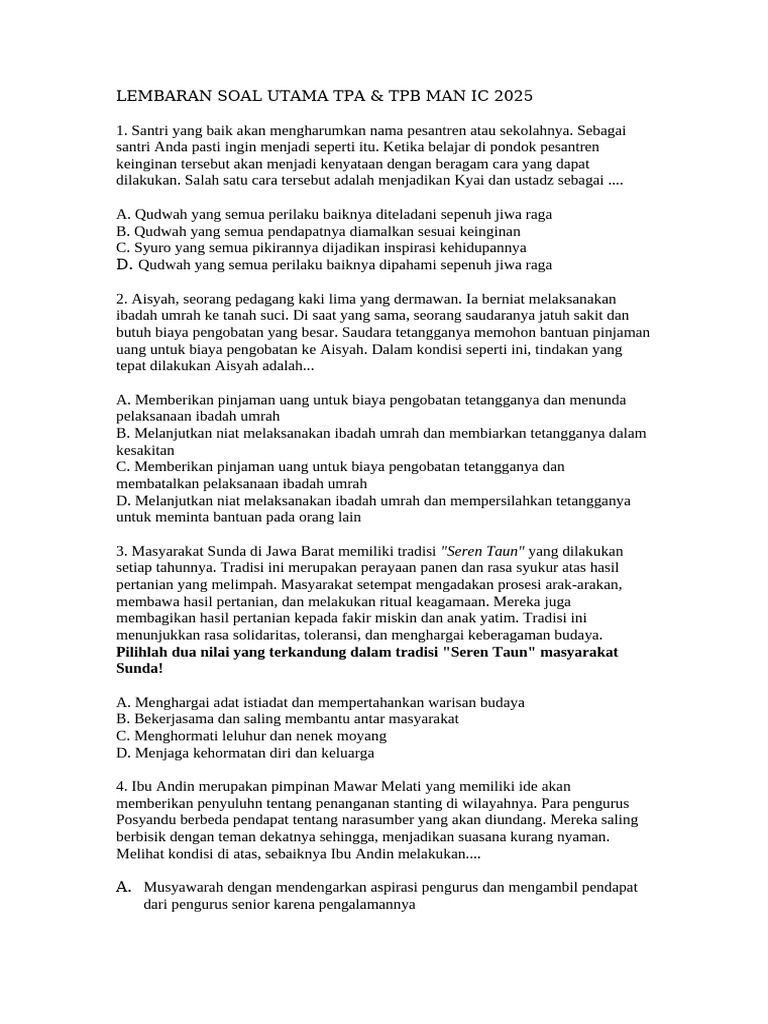 Lembaran Soal Utama Tpa Pdf