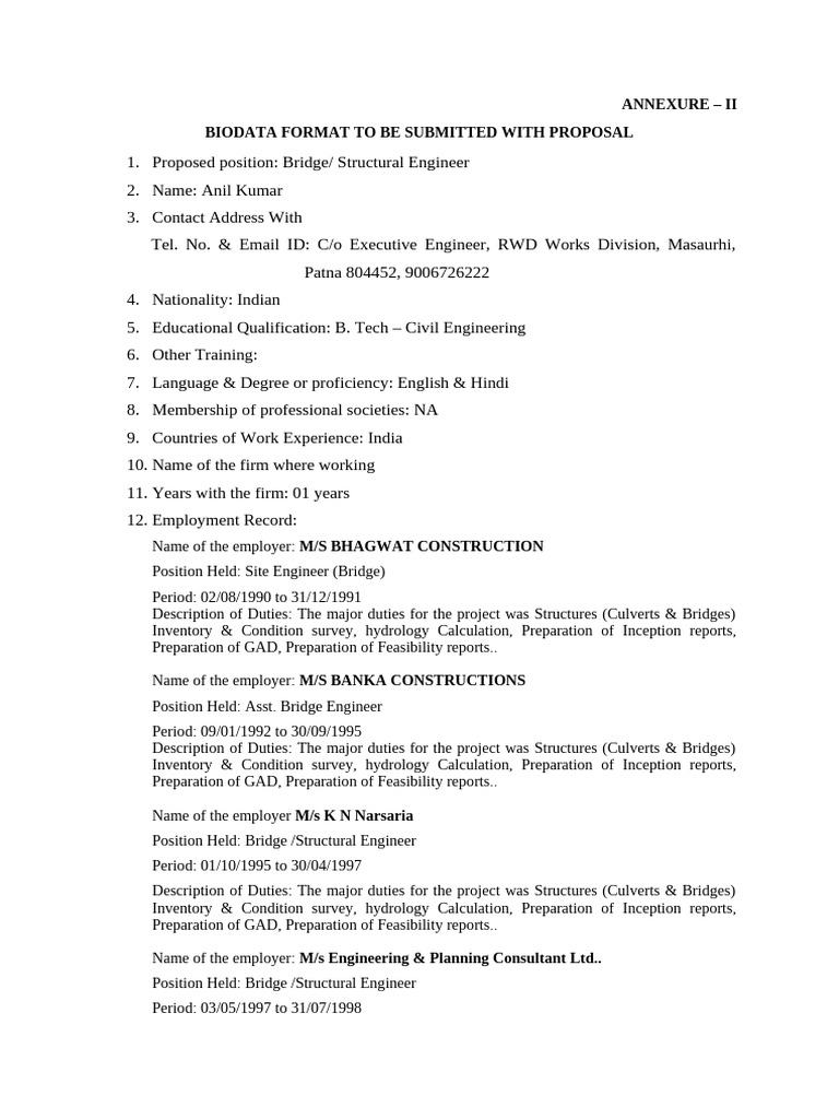 Bridge Structural Engineer (Anil Kumar) | PDF | Road | Transport Infrastructure