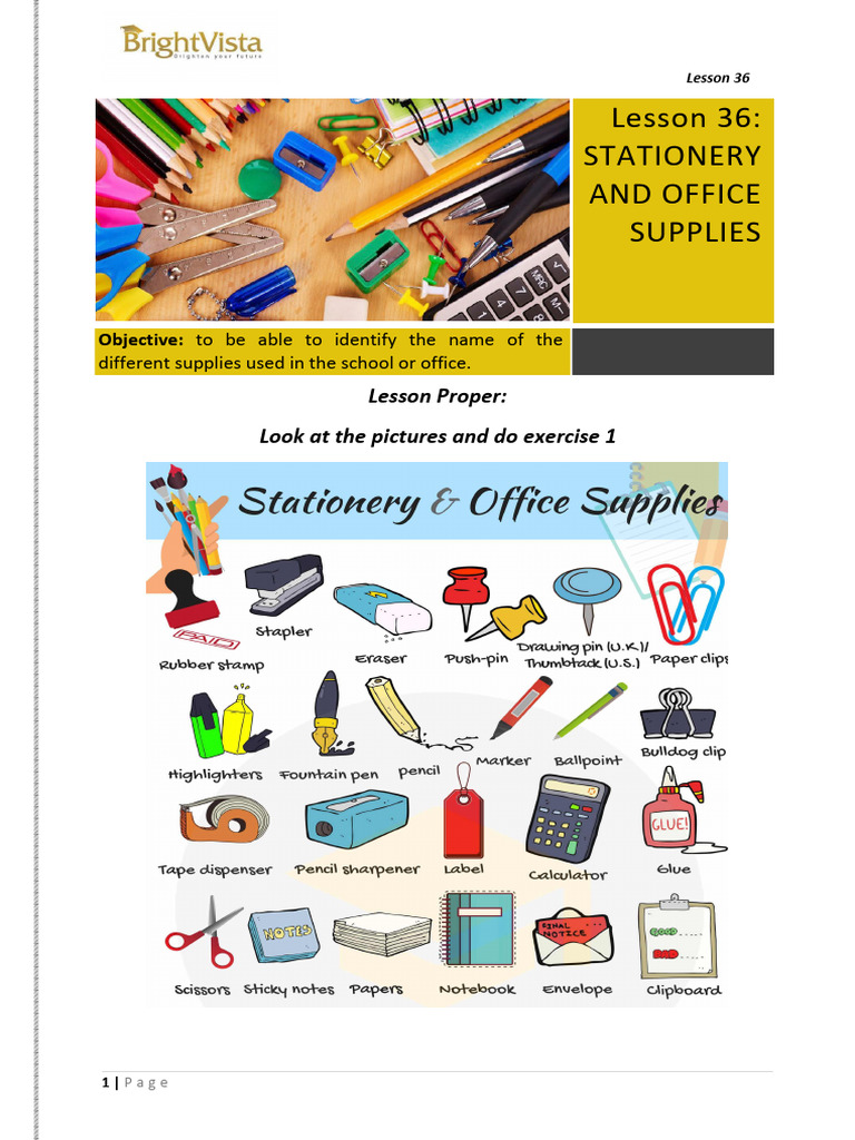 B Lesson 36 School Supplies | PDF
