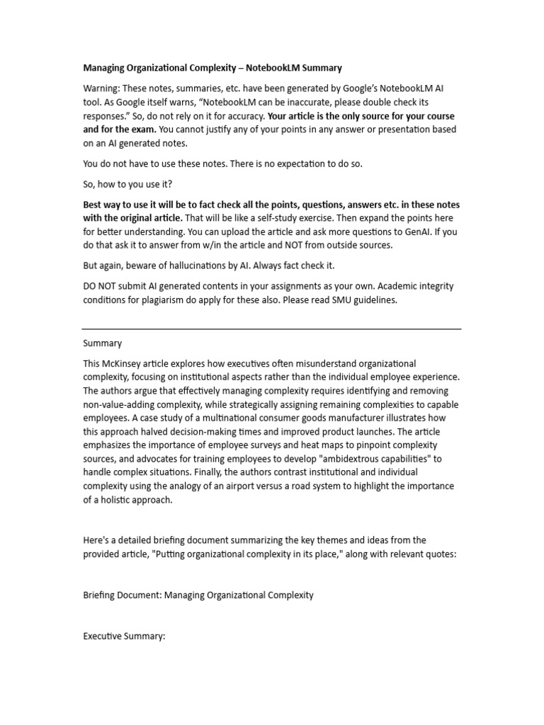 Managing Organizational Complexity Insights | PDF | Complexity | Business