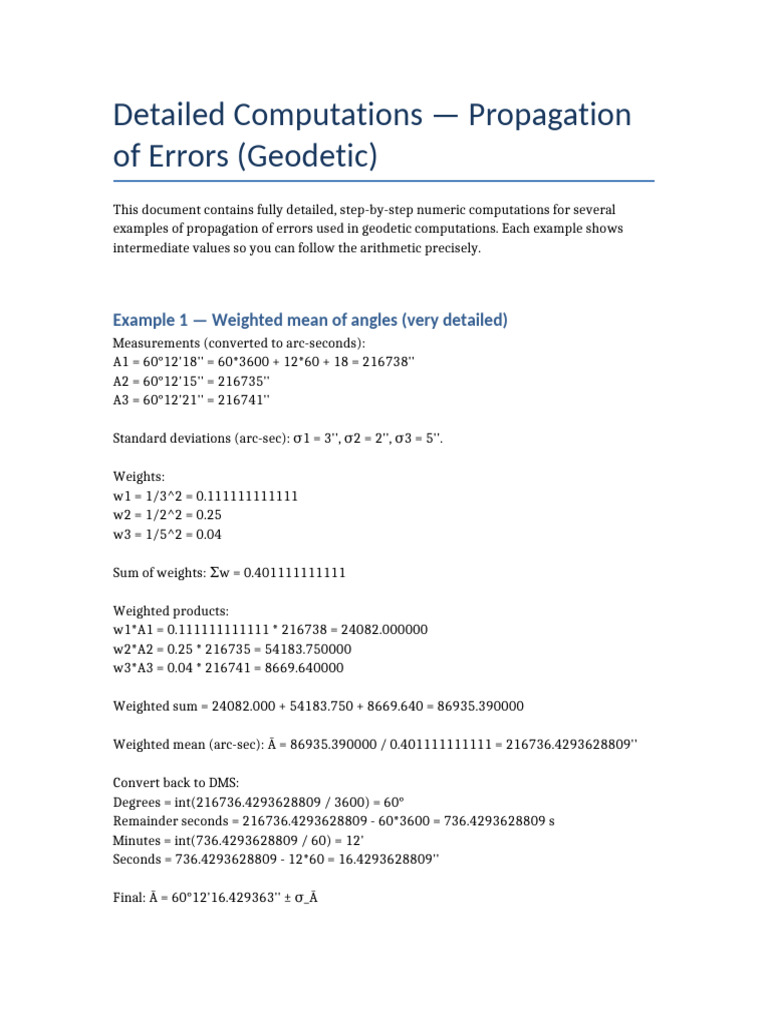 Geodetic Error Propagation Calculations | PDF | Mean