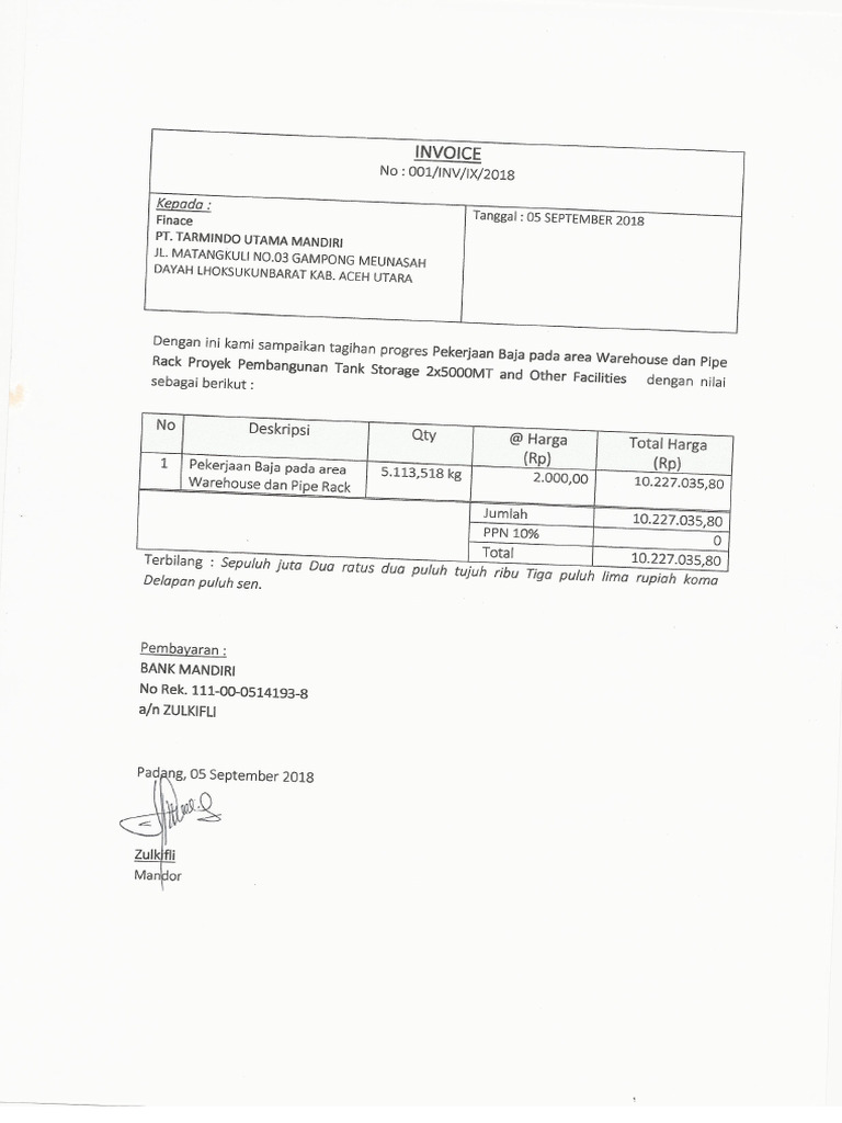 Invoice - Baja Warehouse & Pipe Rack | PDF