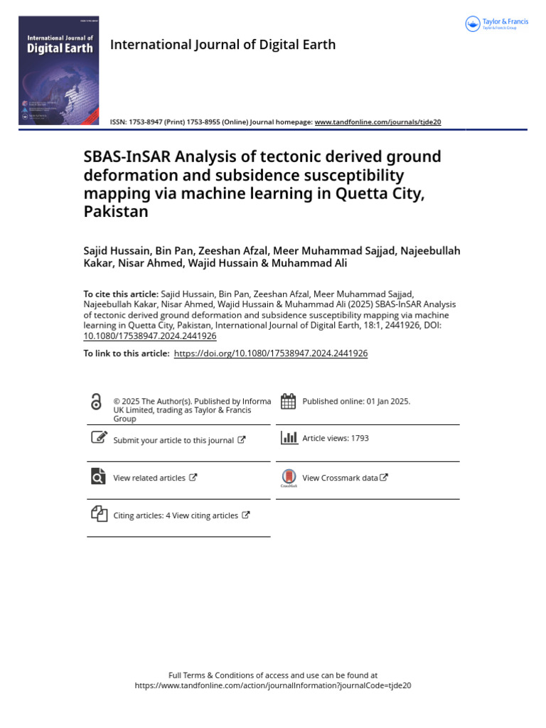 SBAS-InSAR Ground Deformation in Quetta | PDF | Receiver Operating ...