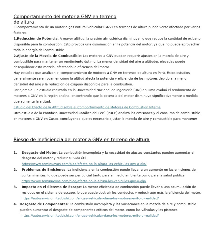 GNV en Altura | PDF | Motores | Combustión