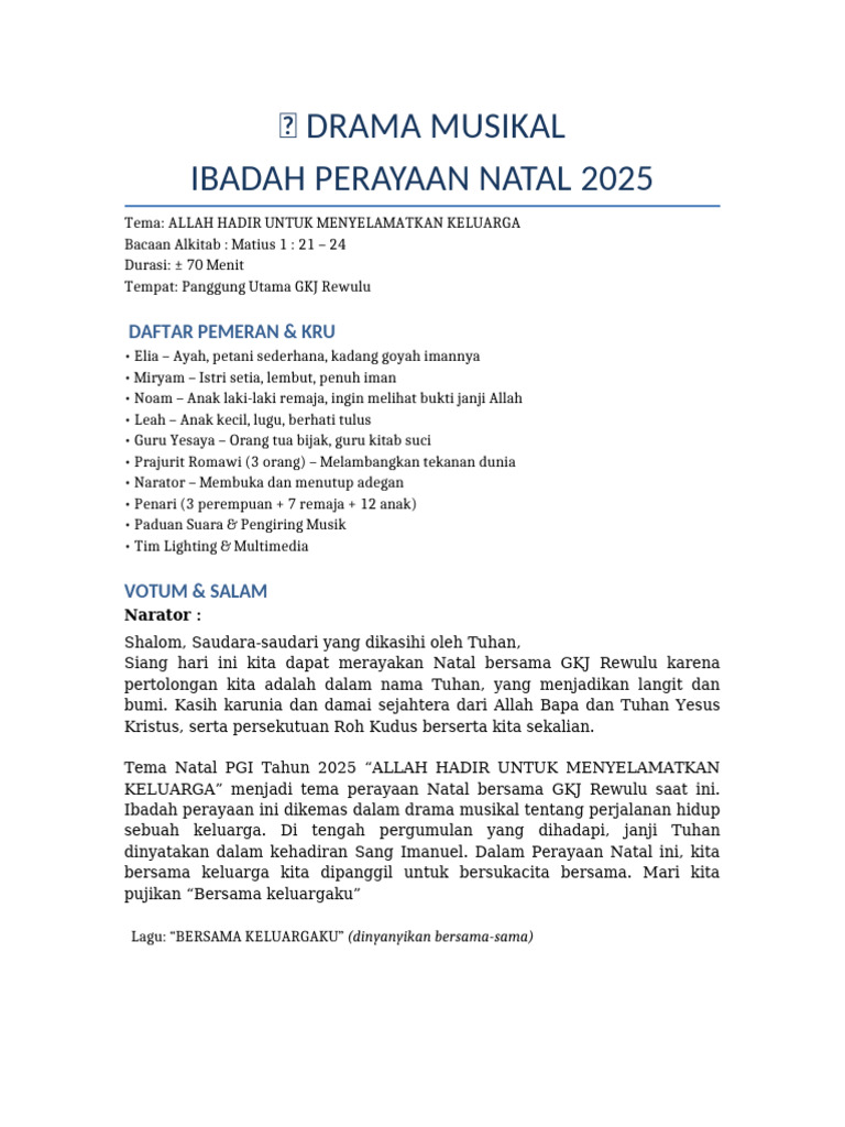 Naskah Drama Natal 2025 - Versi 70 Menit | PDF
