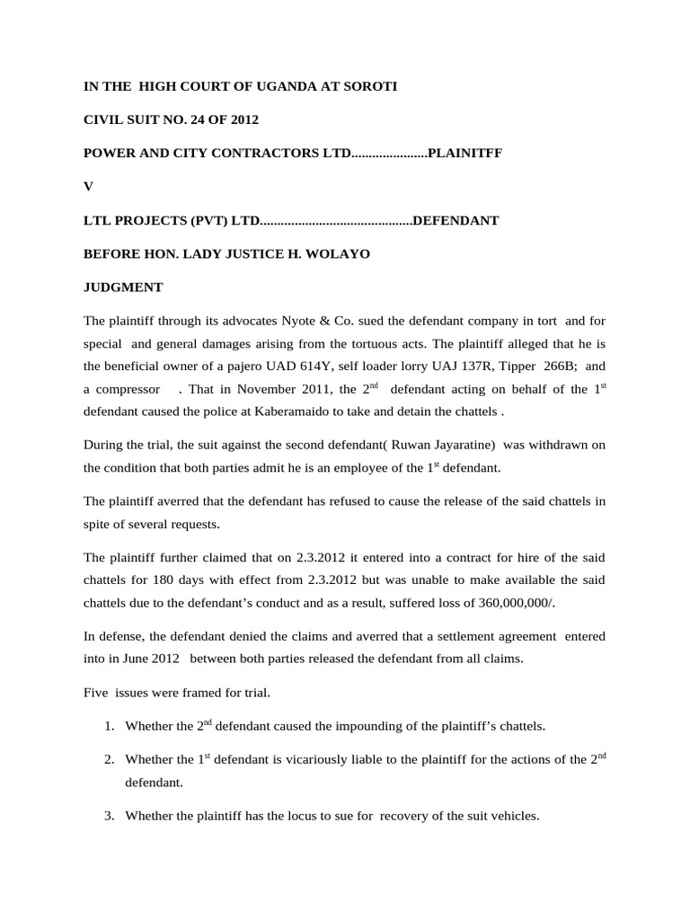 Judgment on Tort Claims in Uganda Case | PDF | Tort | Lawsuit