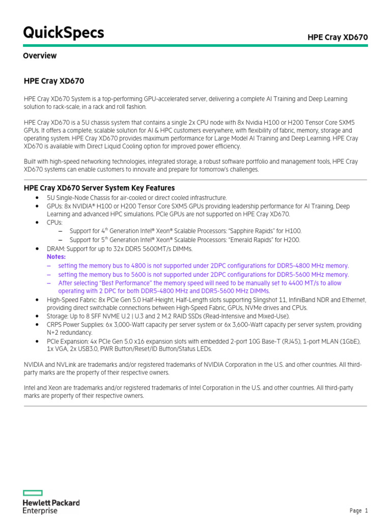 HPE Cray XD670 Server Overview | PDF | Solid State Drive | Computer Cluster