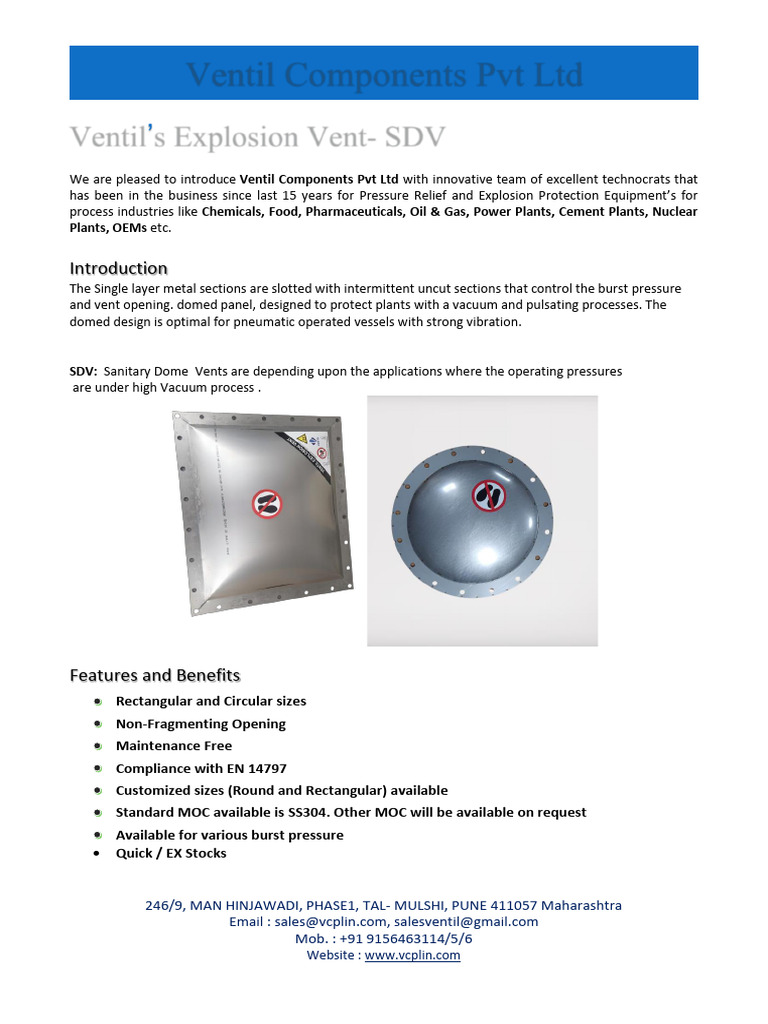 Ventil SDV Explosion Vent Solutions | PDF | Industrial Processes | Gases