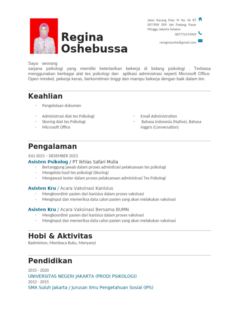 Free Template CV Lulusan s1 by Vina Muliana | PDF