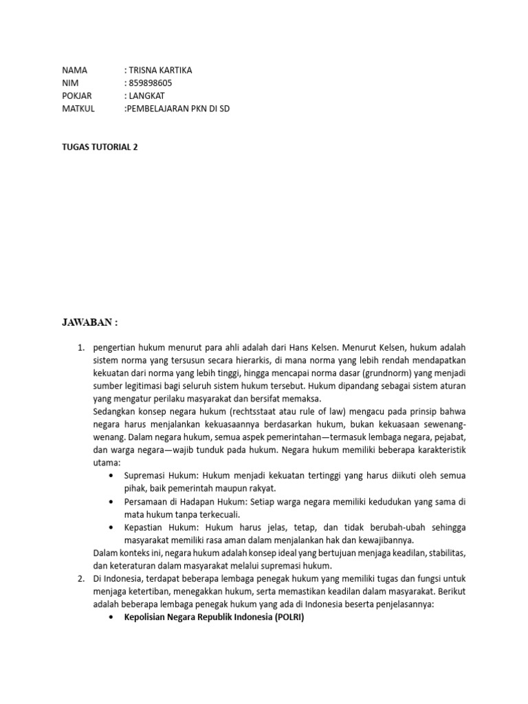 Tugas Tutorial 2 Pembelajaran Pkn Di Sd | PDF