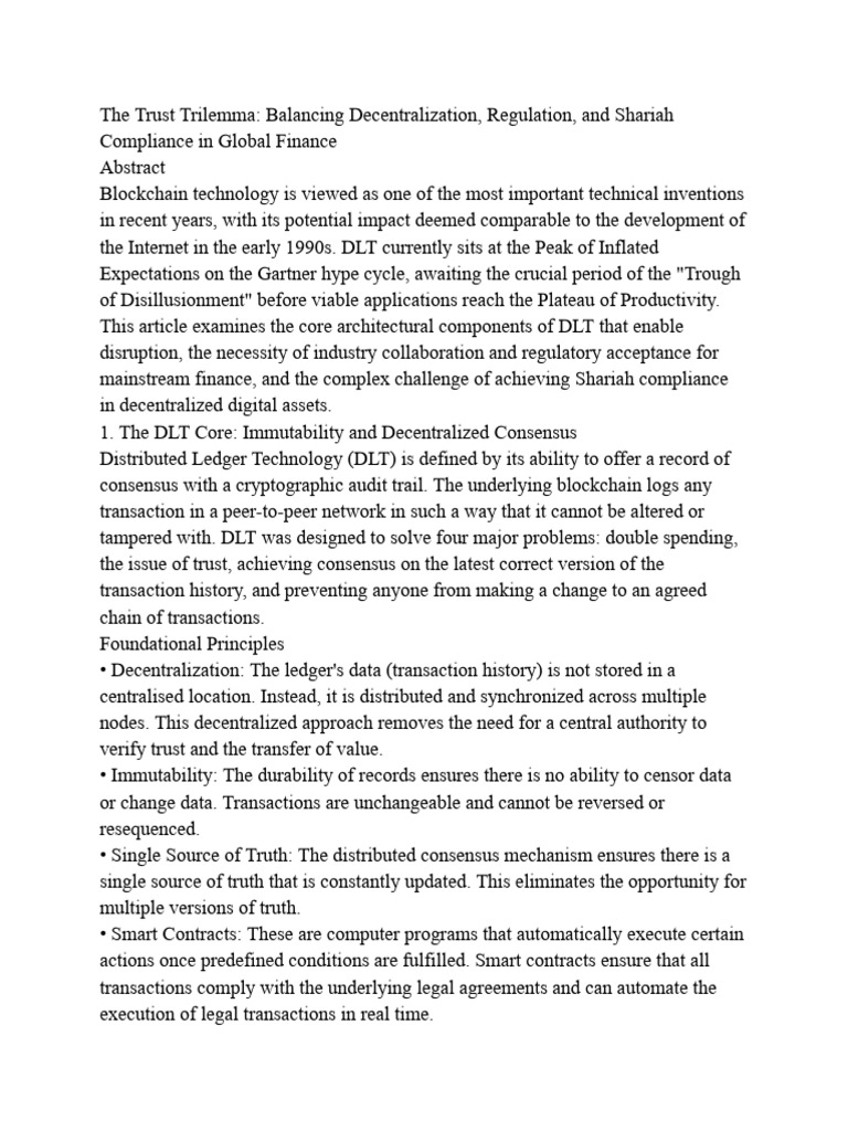 The Trust Trilemma - Balancing Decentralization, Regulation, and Shariah Compliance in Global ...