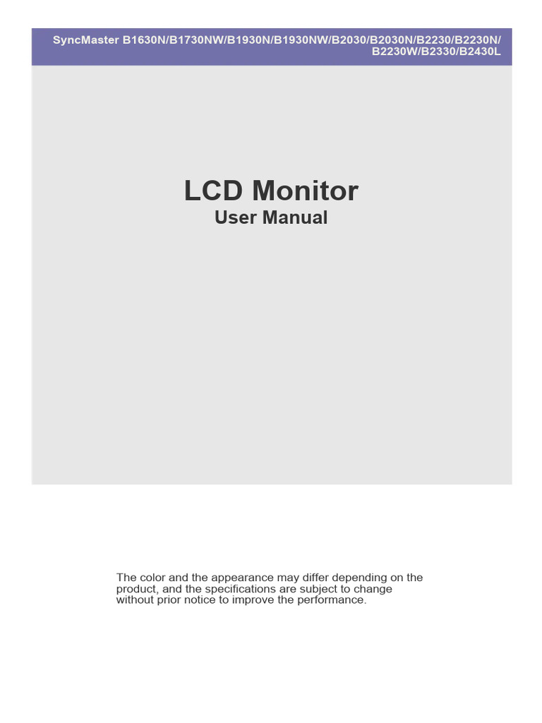 User Manual Samsung SyncMaster B1930N (English - 81 Pages) | PDF