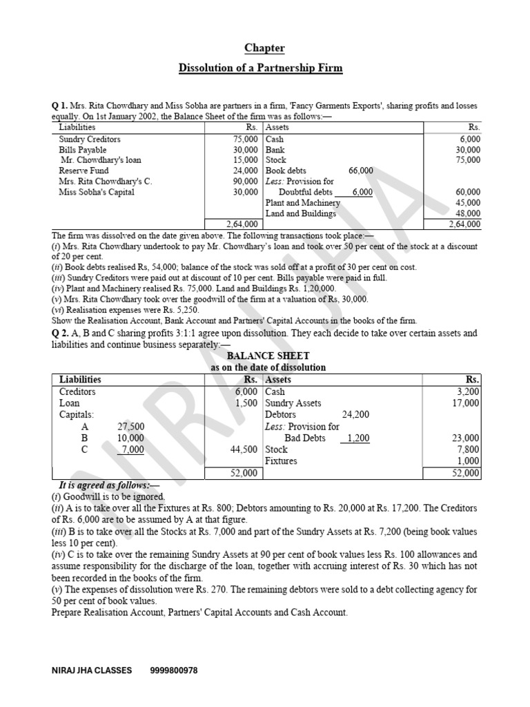Dissolution Long Question | PDF | Balance Sheet | Book Value