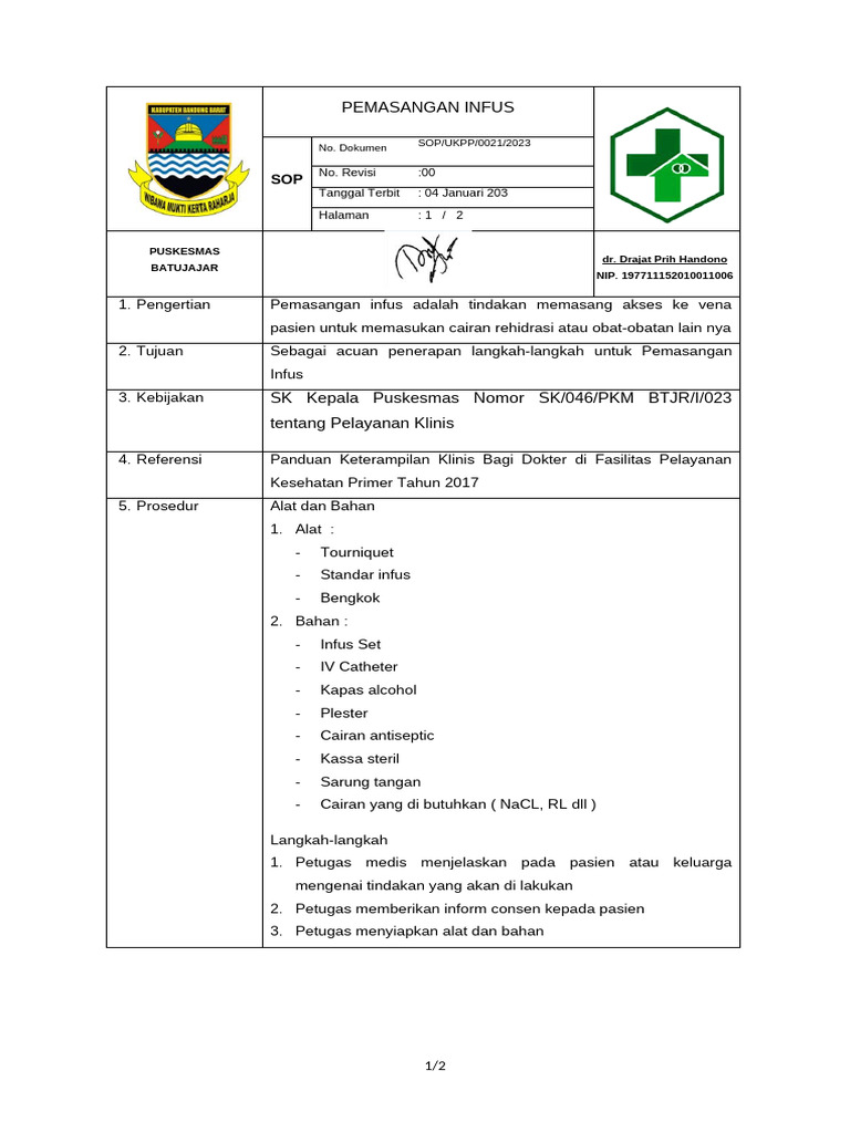 Sop Pemasangan Infus | PDF