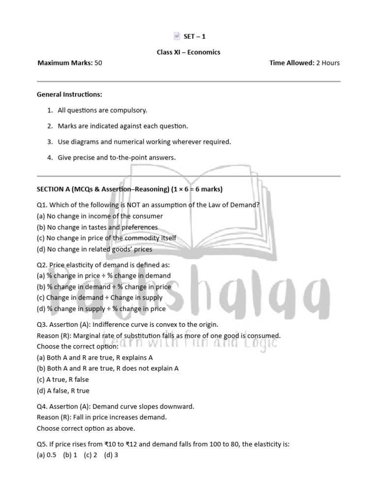 Class XI Economics Exam Paper Set 1 & 2 | PDF | Demand | Economic ...