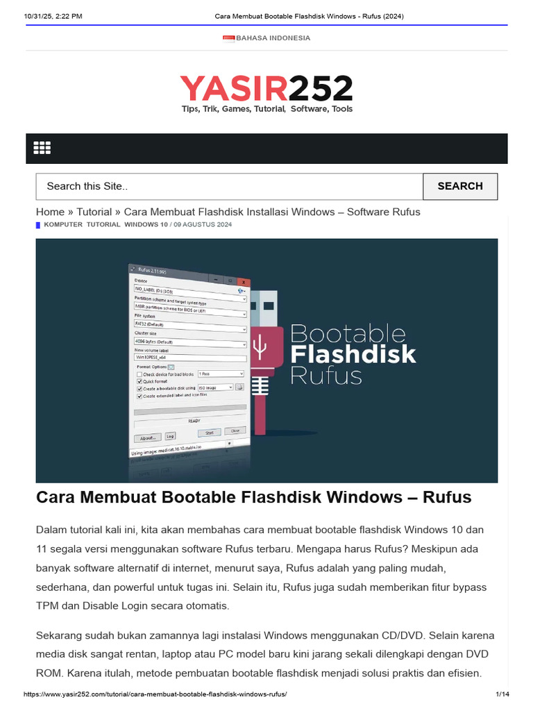 Cara Membuat Bootable Flashdisk Windows - Rufus (2024) | PDF