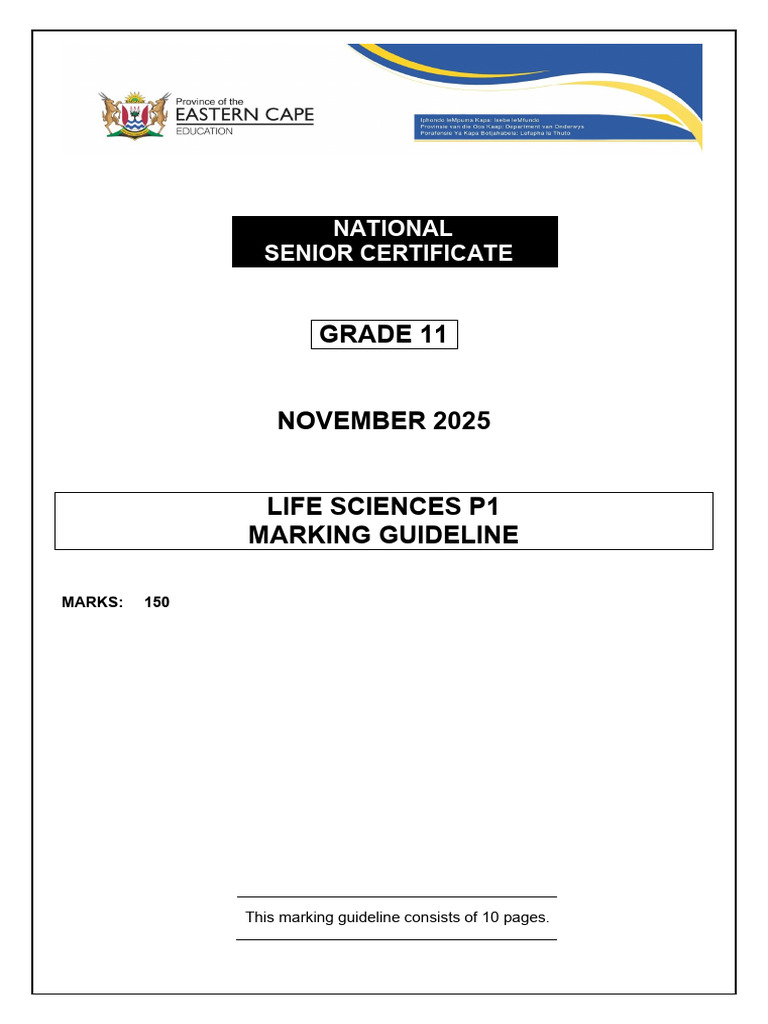 Grade 11 Life Sciences P1 Memo 2025 | PDF | Digestion | Stomach