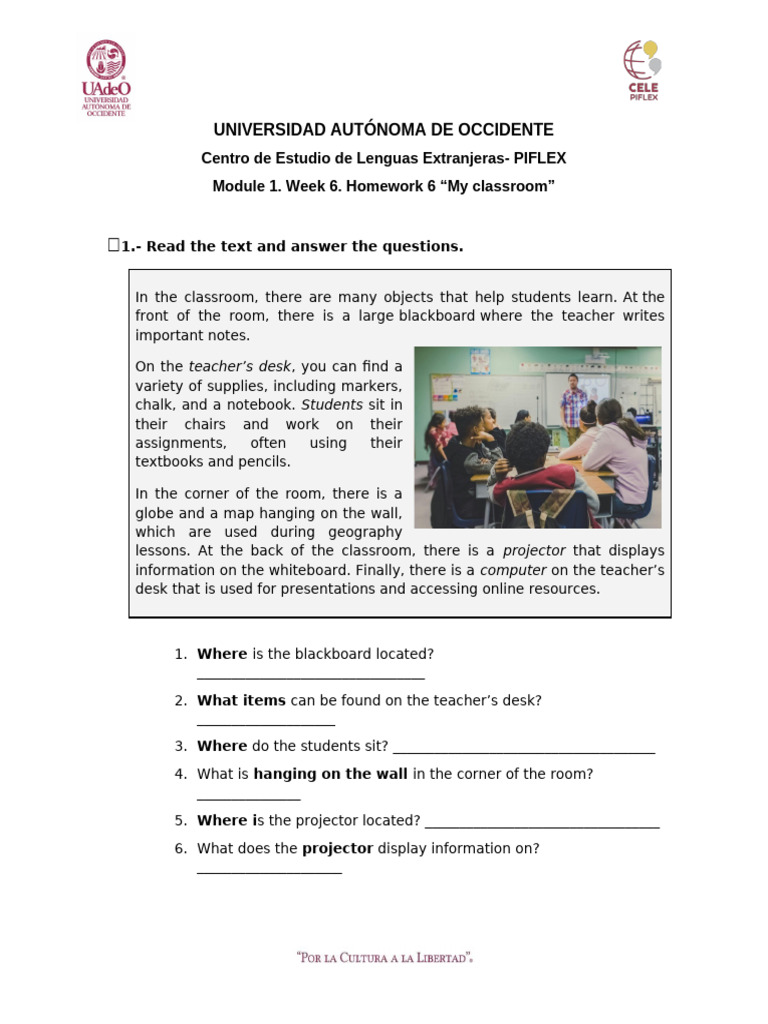 Module 1. Homework 6. My Classroom | PDF | Classroom