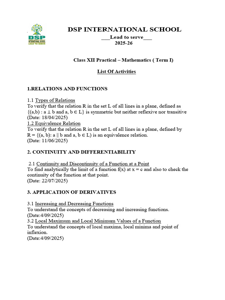Maths Practicals List - XII | PDF