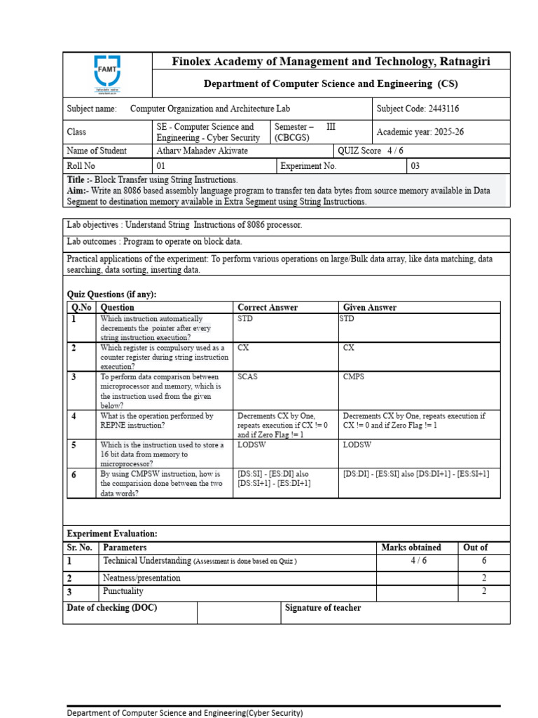 Pract 3 String COA CS SH2025 - Atharv Mahadev Akiwate | PDF | Central Processing Unit | Computer ...