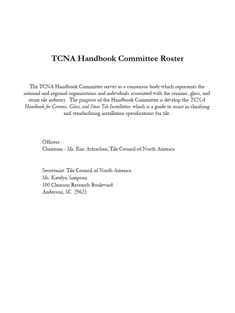 TCNA Handbook Committee Roster 2024 | PDF | Materials | Masonry