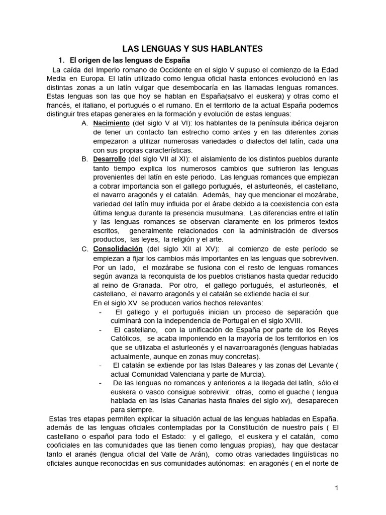 _El Origen de Las Lenguas de Españas 3.º ESO (1) | PDF | Idiomas | Estudios de idiomas extranjeros