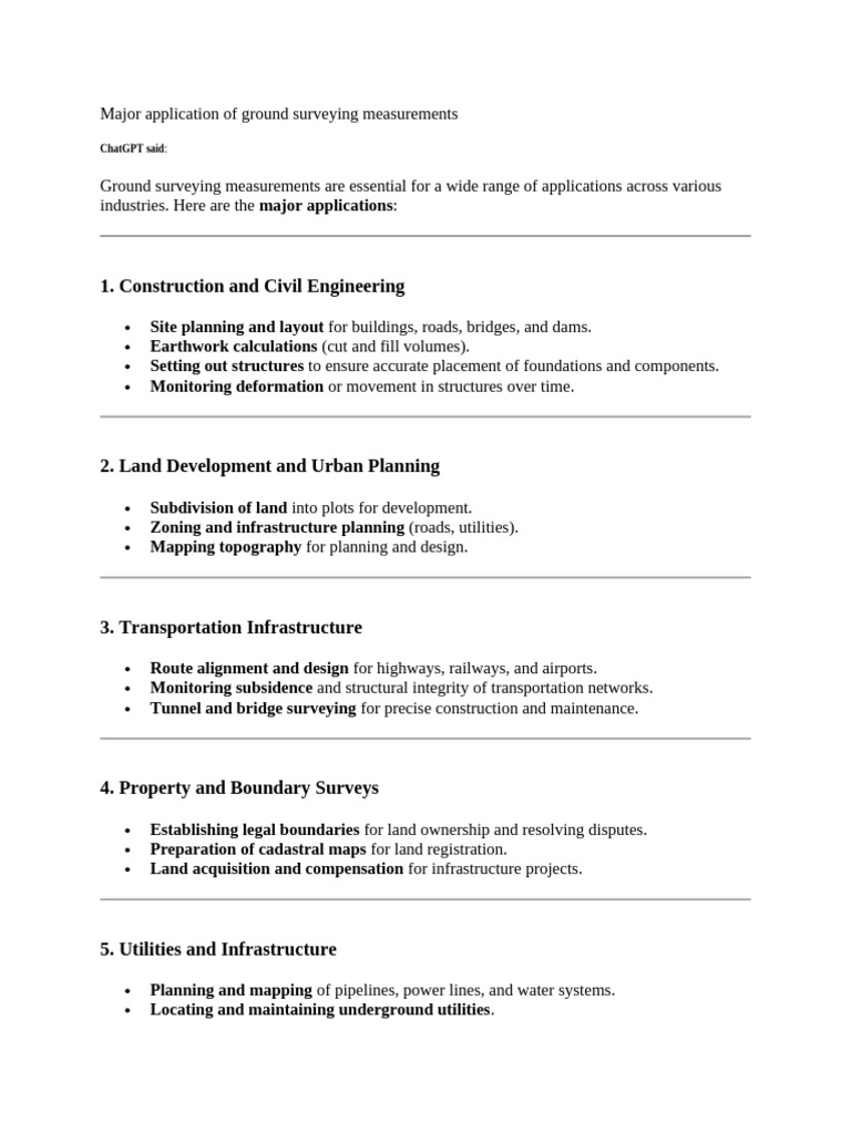 Major Application of Ground Surveying Measurements | PDF | Surveying ...