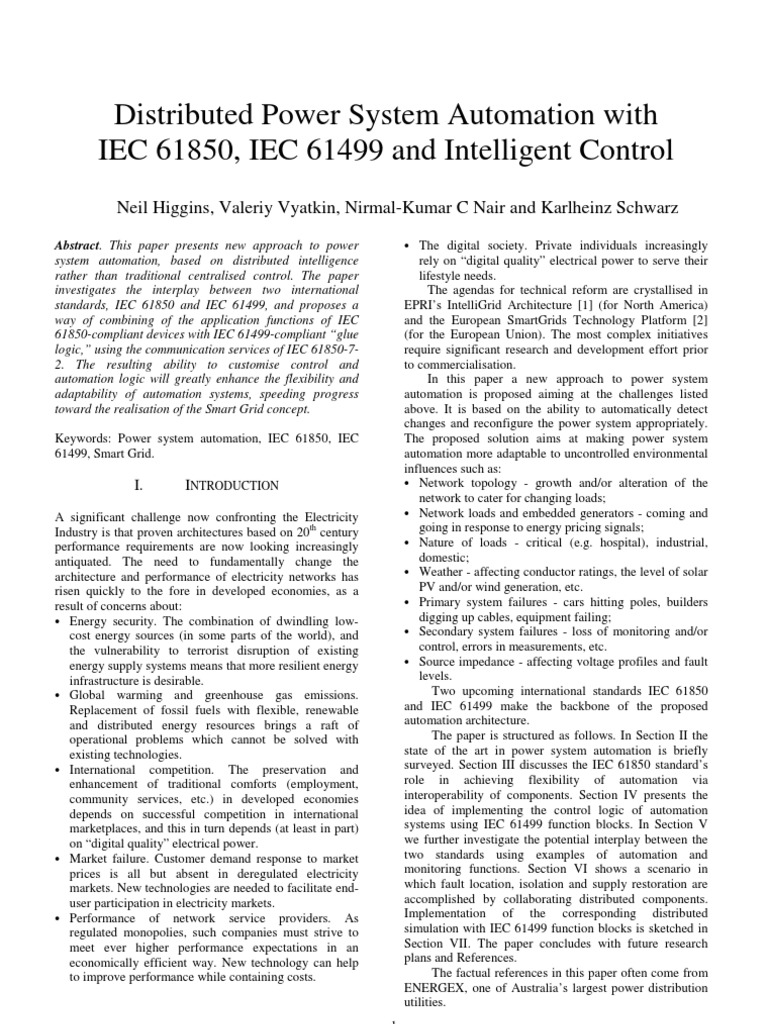 Distributed Power System Automation With IEC 61850,61499, Intelligent ...