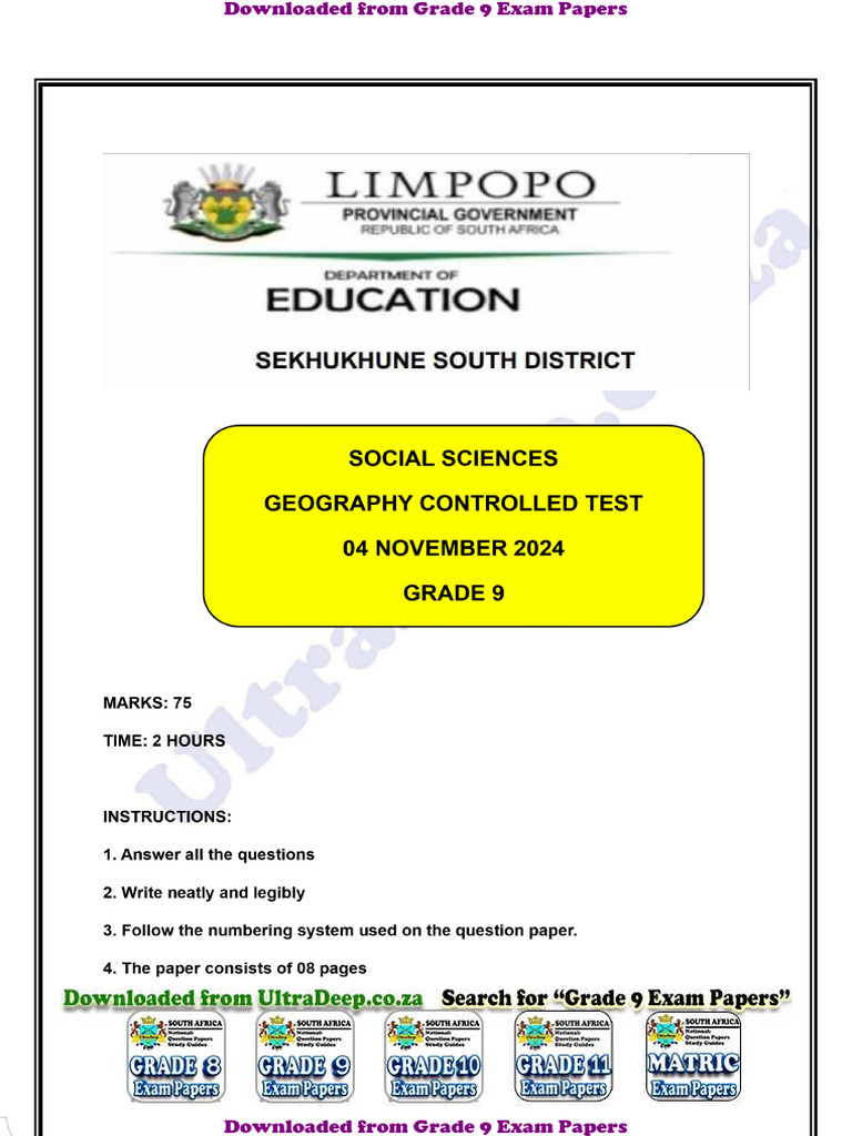 Grade 9 Geography Exam Paper 2024 | PDF | Earth Sciences | Physical ...