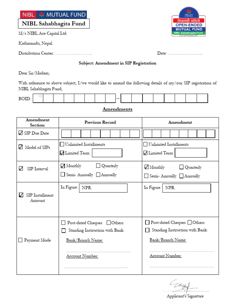 Form SIP-Ammendment | PDF | Payments