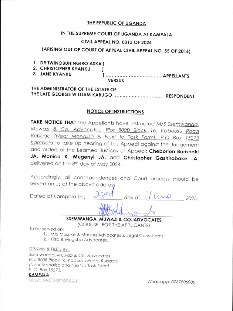 Notice of Instructions - Appeal - Appellants | PDF