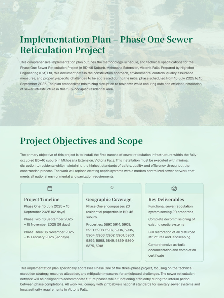 Phase One Sewer Reticulation Plan | PDF | Trench | Pipe (Fluid Conveyance)