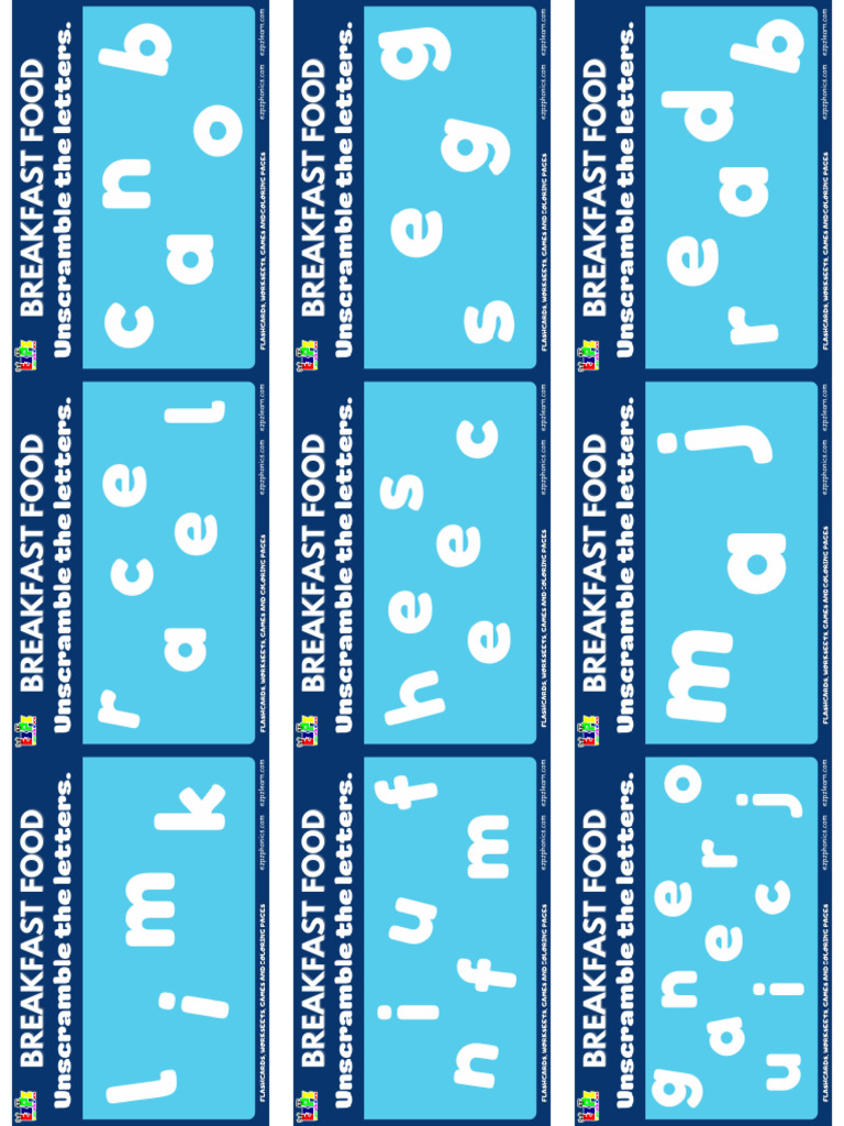 Breakfast Food Vocabulary Word Scramble Game Great For Kids and English ...