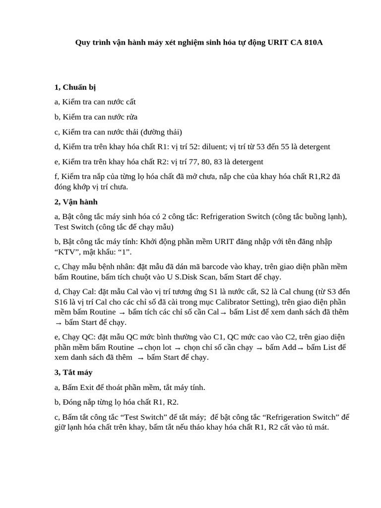 Quy Trình Vận Hành CA 810A | PDF