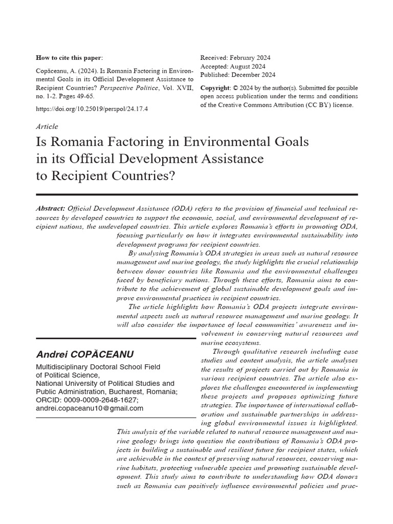 Romania's ODA and Environmental Goals | PDF | Sustainability | Official ...