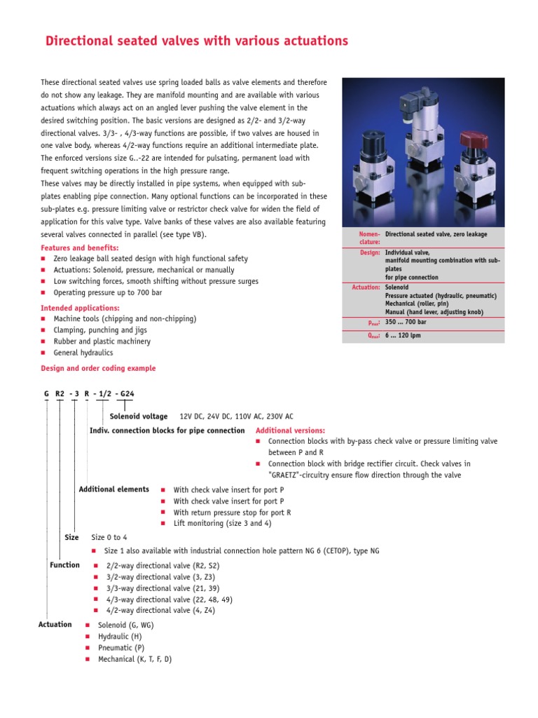 Directional Seat Valves | PDF | Valve | Actuator